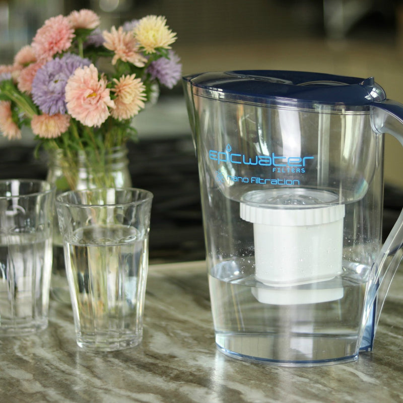 Epic Nano Water Filter Pitcher | Navy Blue | Removes Bacteria & Virus
